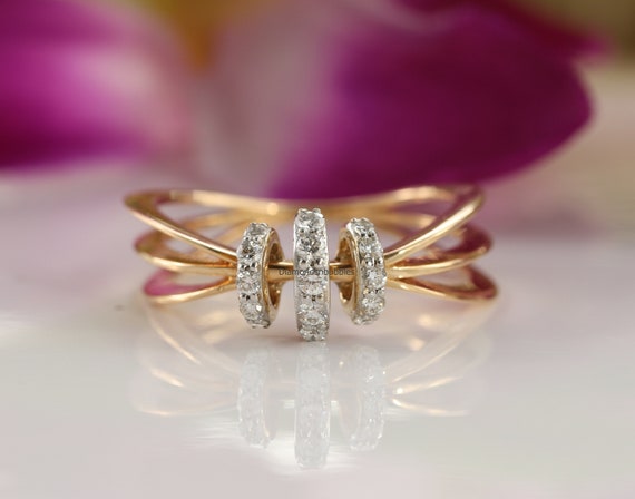 Vertical Three Row Criss Cross Ring Round Diamond Engagement - Etsy