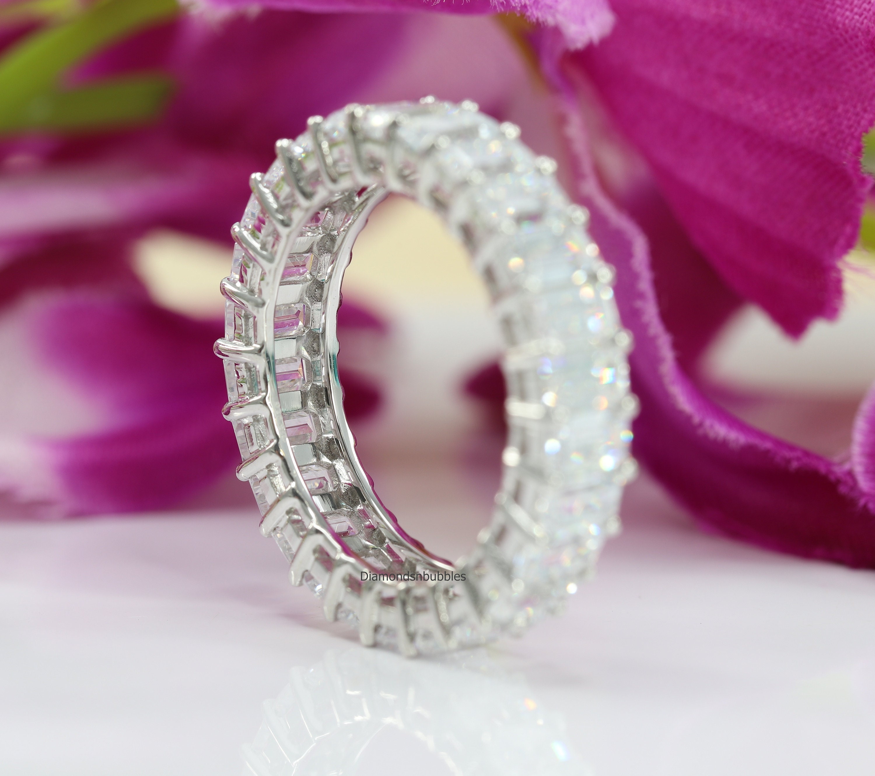Emerald Cut Full Eternity Band, Emerald Eternity Ring, 14K White Gold ...