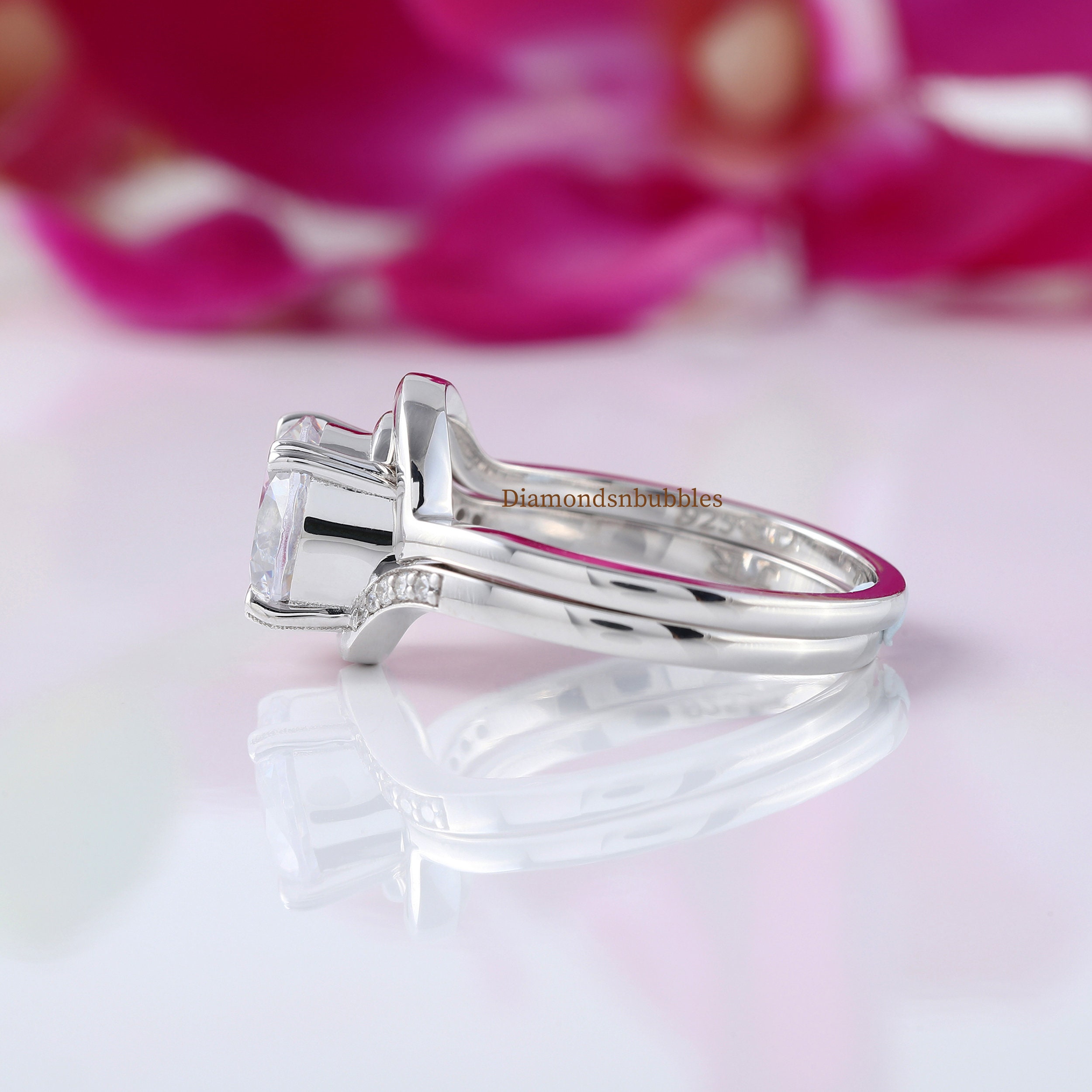 Swirl Bypass Engagement Ring, Bridal Set Ring, Tension Ring Set, 1 Ct ...