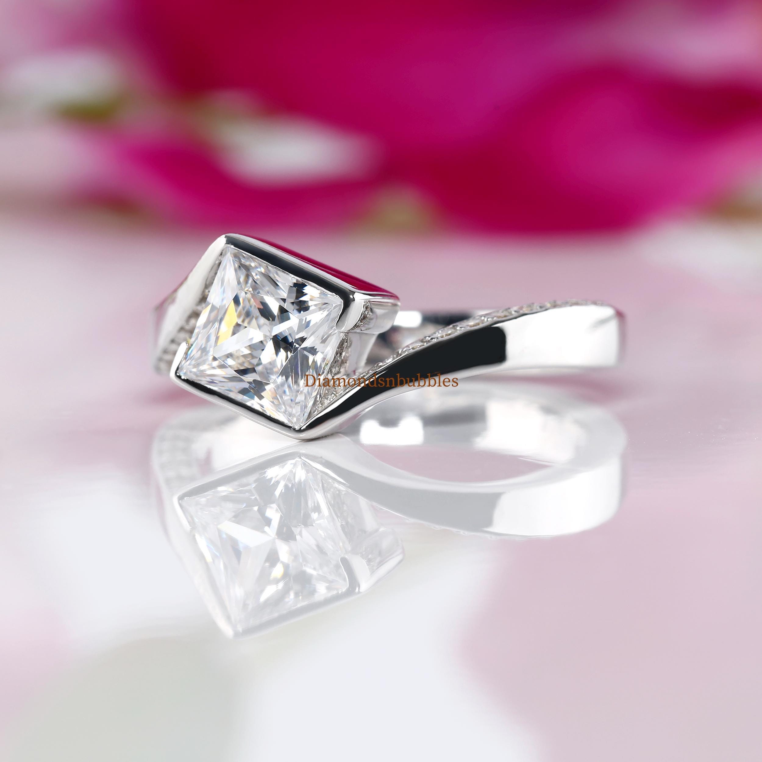 Princess Tension Set Ring, Princess Swirl Bypass Diamond Ring, 1.25 CT ...