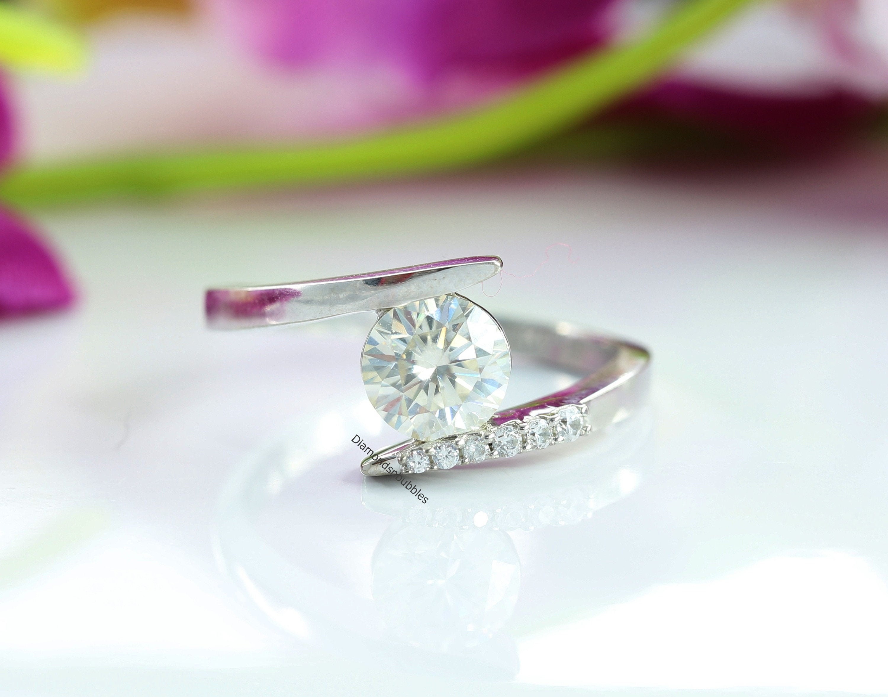 Solitaire Swirl Bypass Engagement Ring Tension Set Ring 2.00 - Etsy