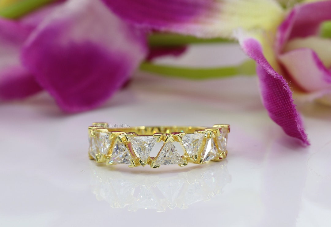 Trillion Cut Diamond Half Eternity Band, Trillion Cut Engagement Ring ...