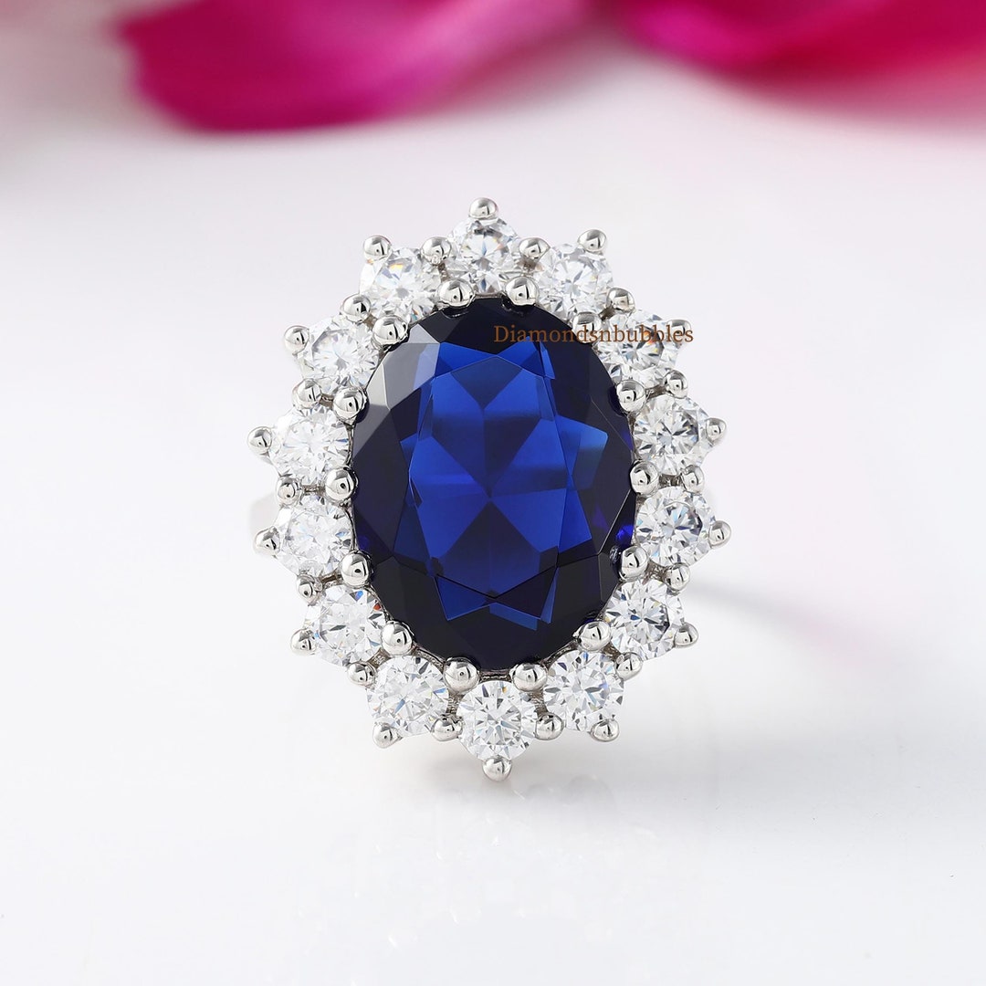 Oval Gemstone Cluster Wedding Ring, Princess Royal Ring, Vintage Royal ...