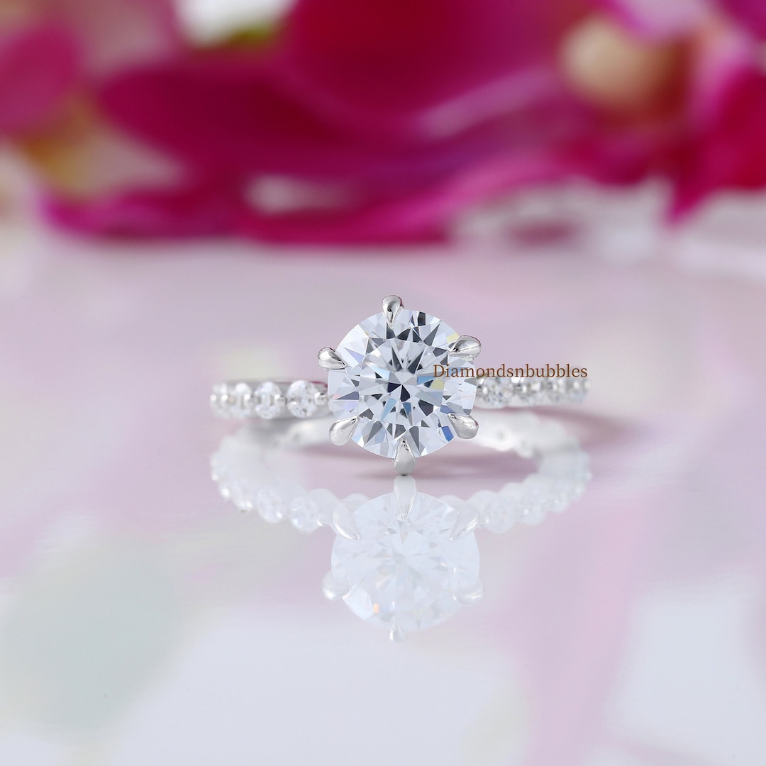 Floating Bubble Prong Set Ring, 2 Ct Round Brilliant Cut Moissanite ...
