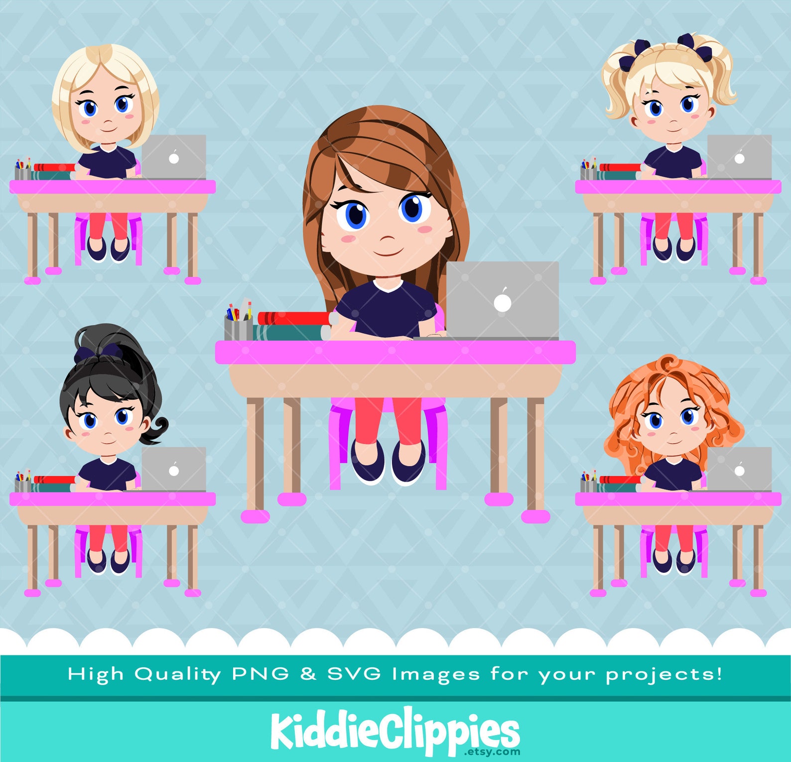 Studying Girls Clipart PNG & SVG Scrapbook, Illustration, Boy, School ...