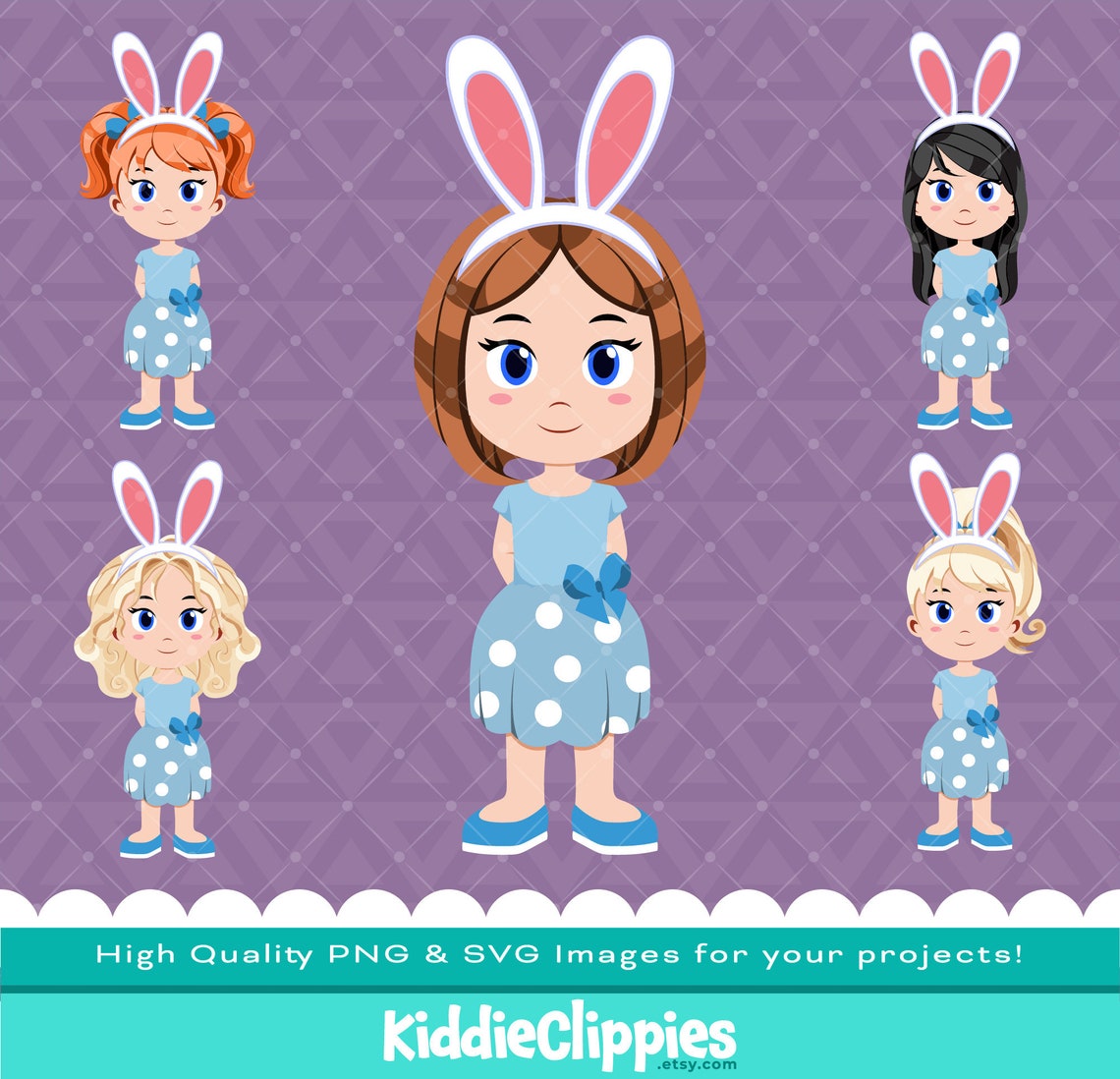 Easter Girl Clipart PNG & SVG Scrapbook Illustration Girl - Etsy