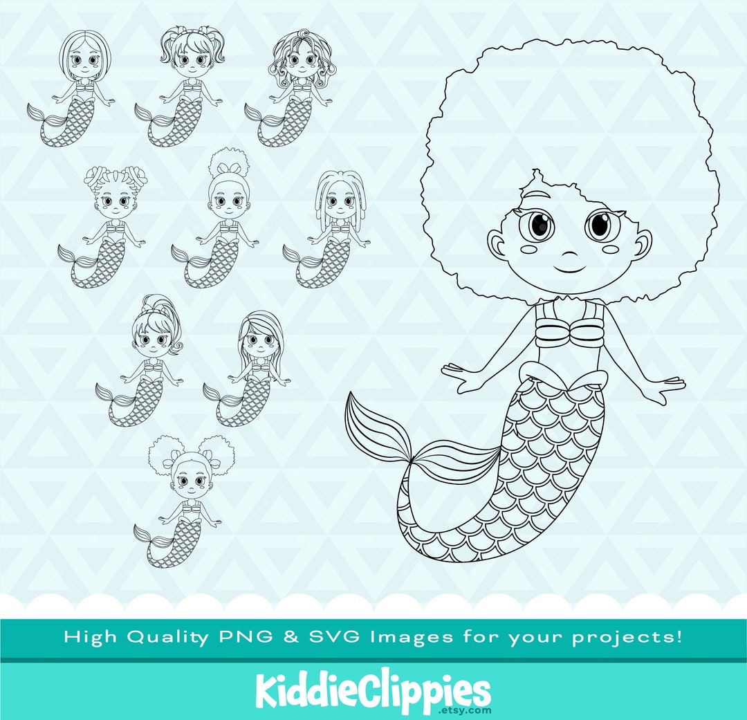 Mermaid Silhouettes Clipart PNG & SVG Scrapbook, Illustration, Girl ...
