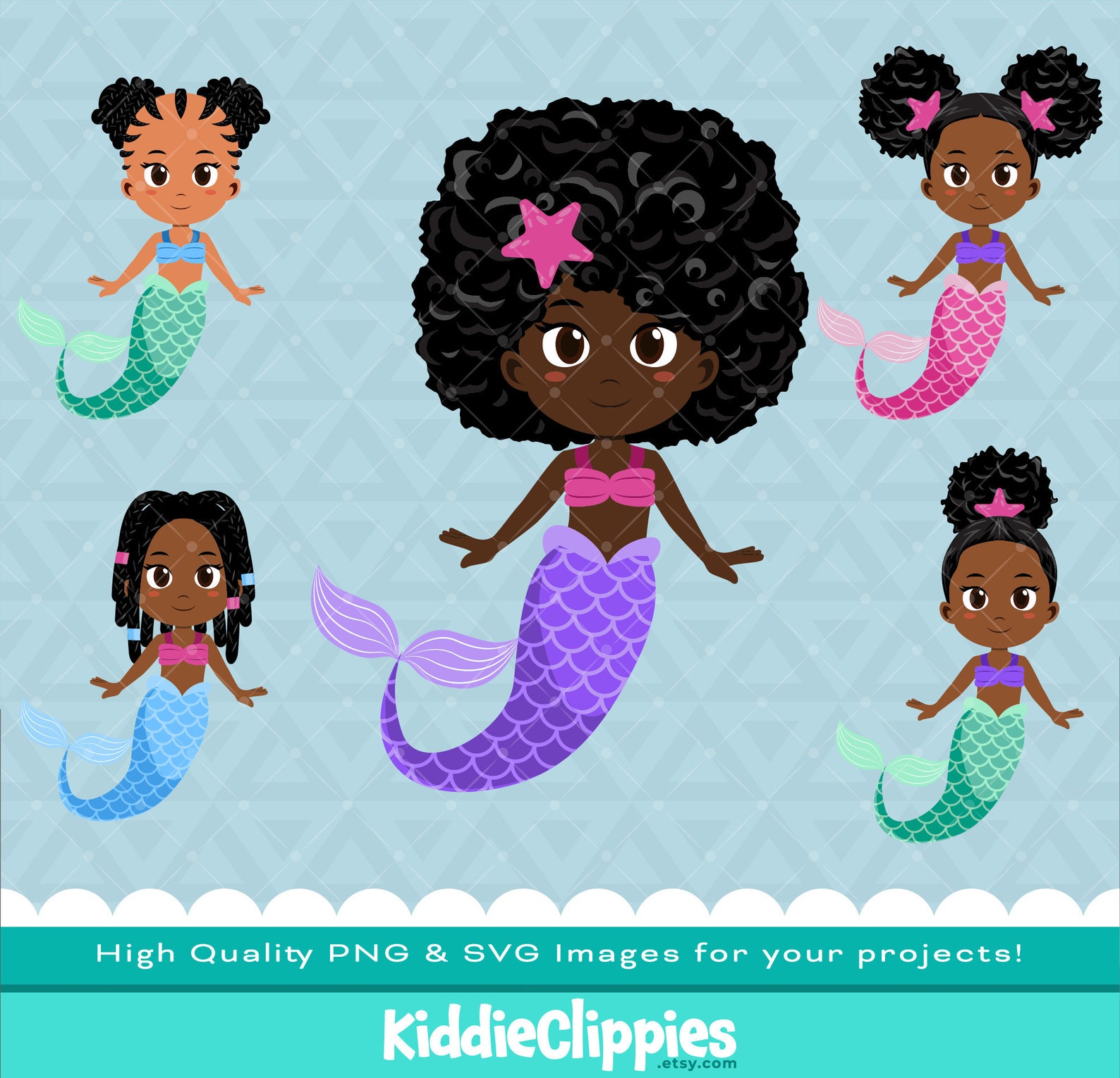 Black Mermaid Clipart PNG & SVG Scrapbook Illustration - Etsy