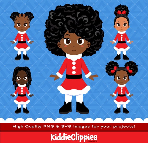 Christmas Black Girl Clipart PNG Scrapbook Illustration | Etsy