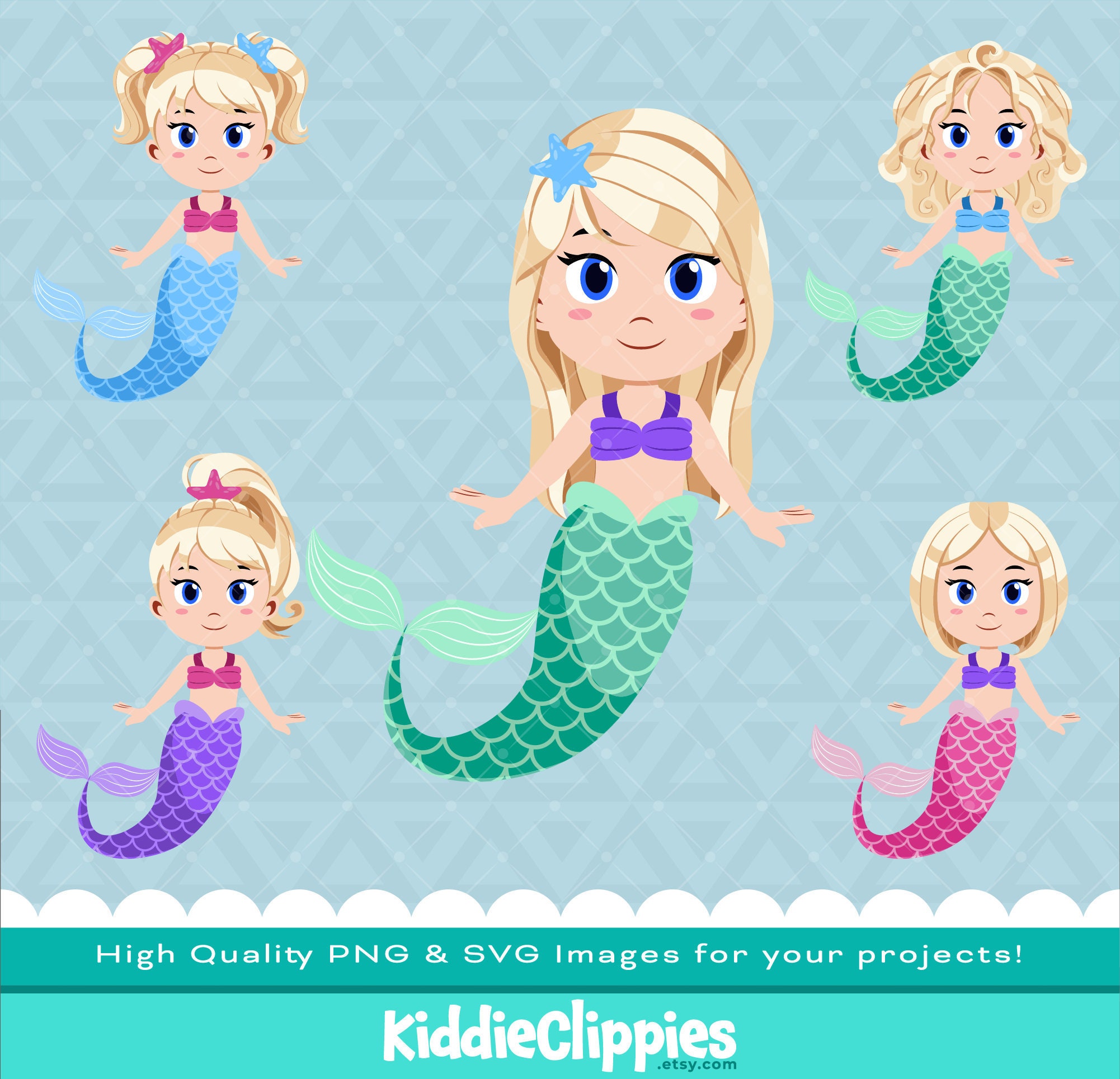 Mermaid Clipart PNG & SVG Scrapbook Illustration Girl - Etsy