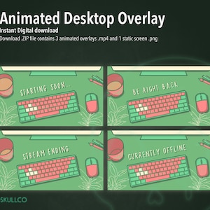 Cozy Animated Desktop Stream Overlay Set Watermelon Colorway / Lo-fi ...