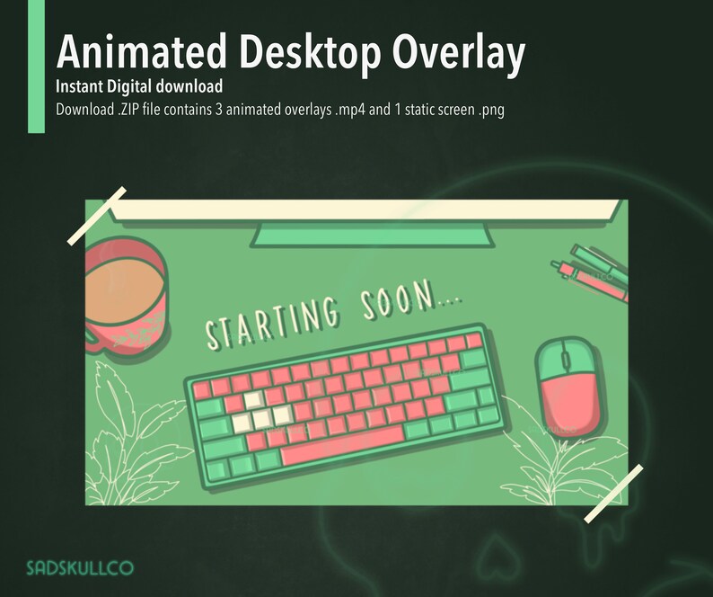 Cozy Animated Desktop Stream Overlay Set Watermelon Colorway / Lo-fi ...