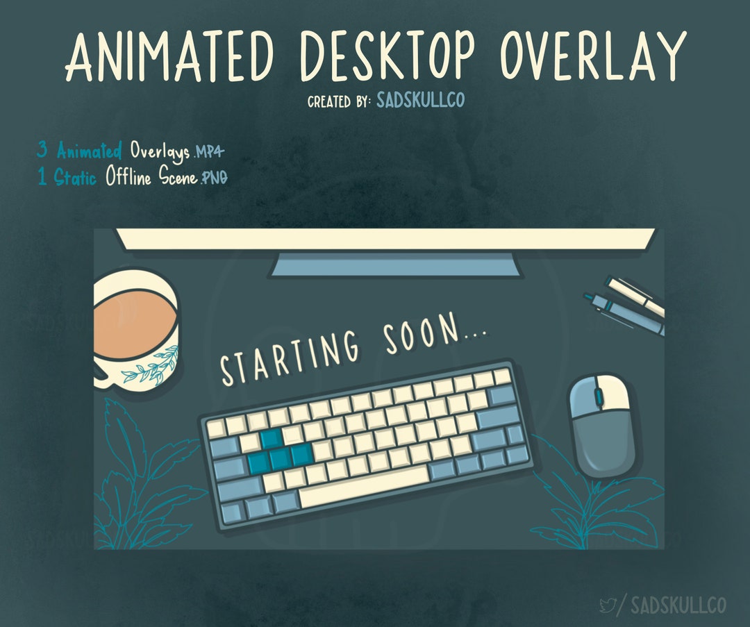 Cozy Animated Desktop Stream Overlay Set Blue / Lo-fi Plant Aesthetic ...