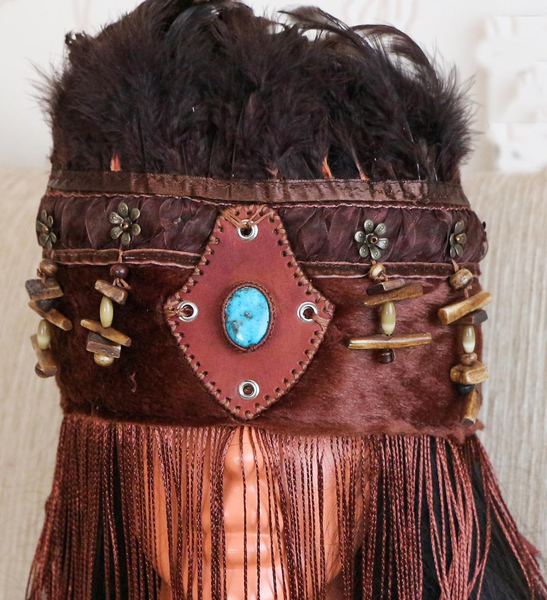 Turquoise Shaman Headdress , Ritual Crown With Feathers & Gemstone ...