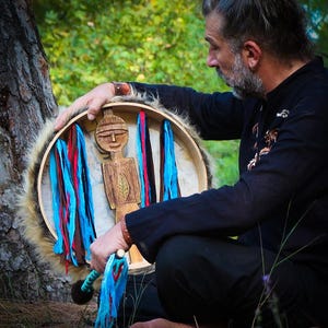 Shamanic Drum for Meditation, Hand-carved Figured Handle, Traditional ...