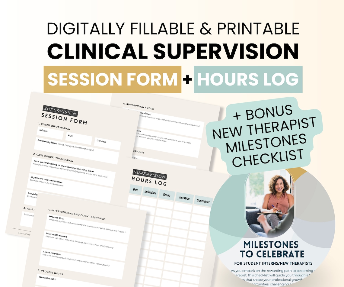 Clinical Supervision Session Form Supervision Hours Log New Therapist ...