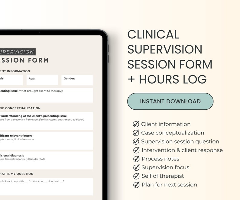 Clinical Supervision Session Form Supervision Hours Log New Therapist ...