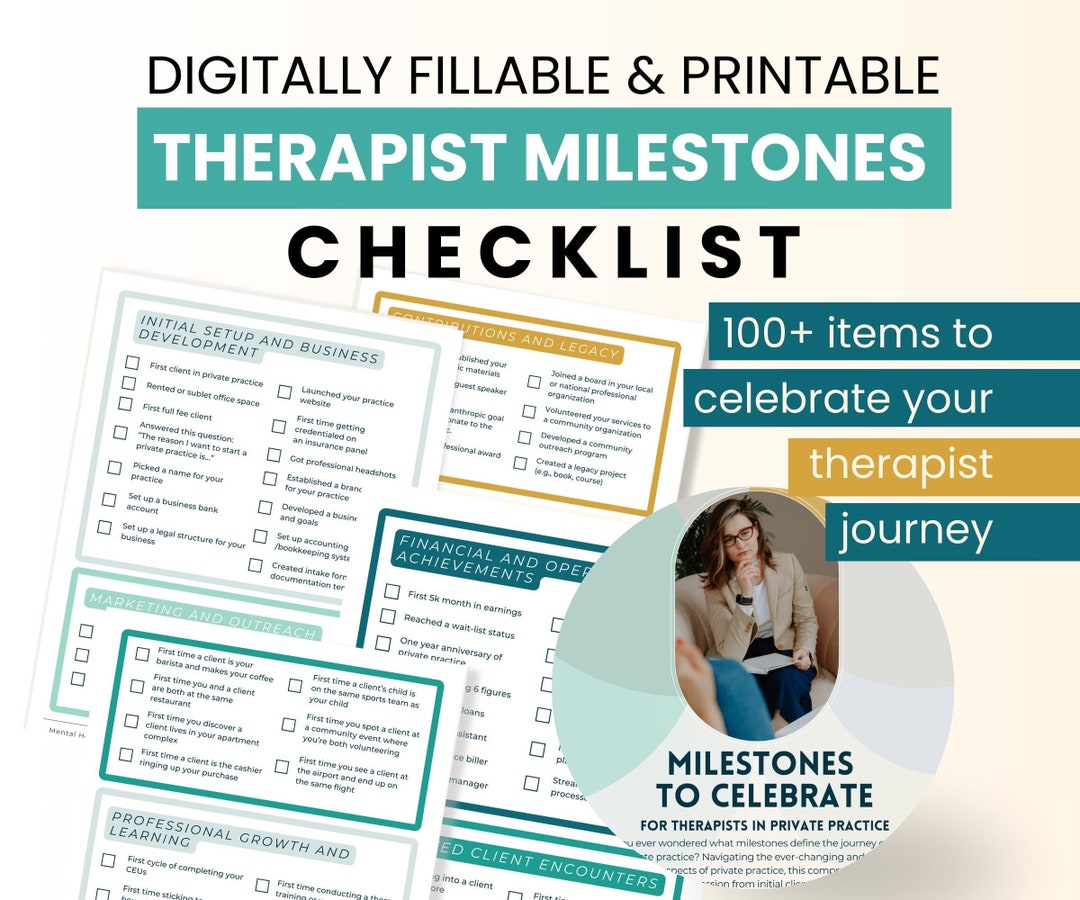 Milestones to Celebrate for Therapists in Private Practice Checklist ...