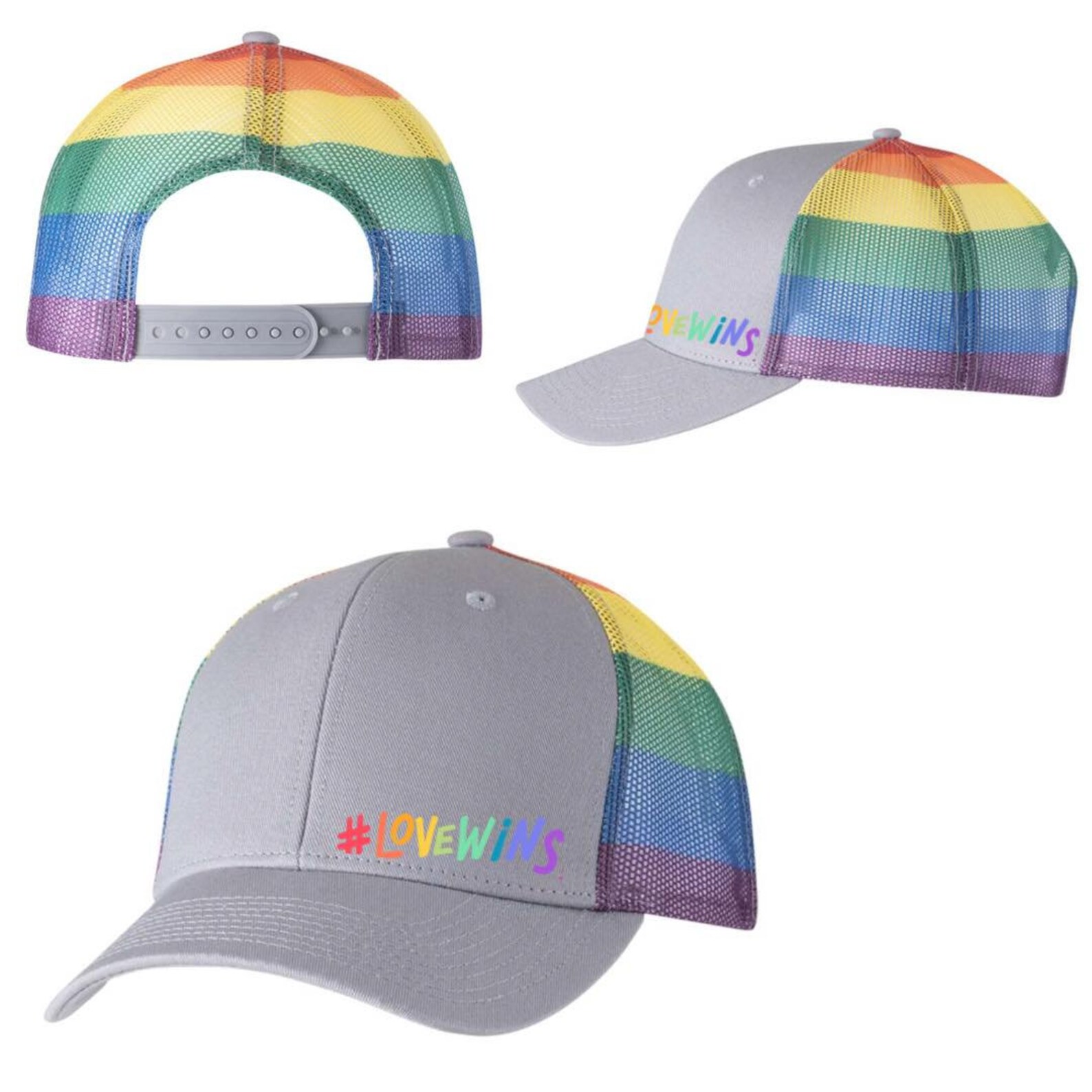 Love Wins Rainbow Trucker Hat | Gay Pride Hat | LGBTQ | Pride Gift Hat ...