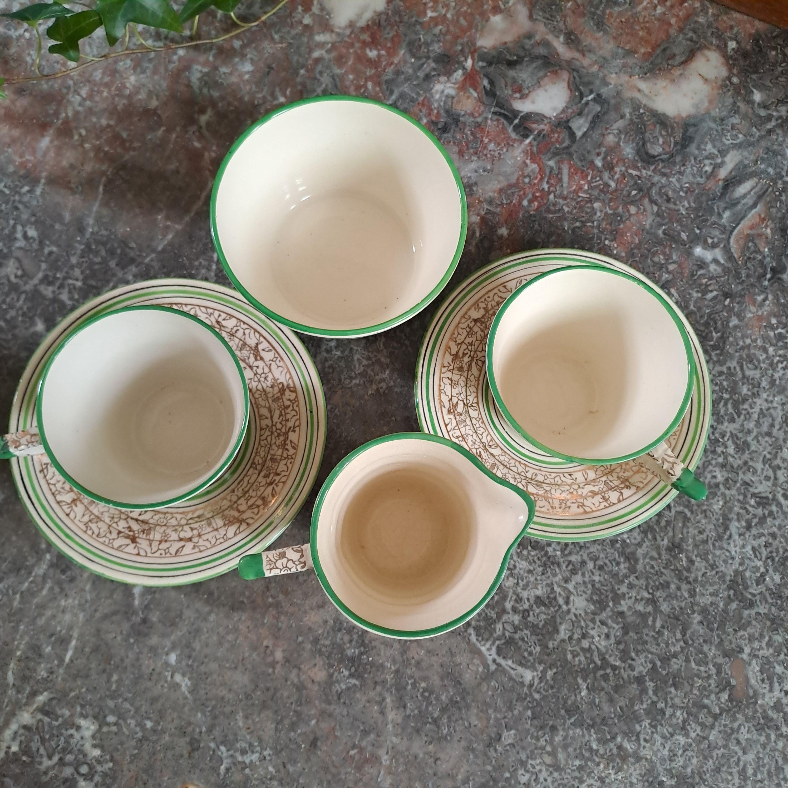 Vintage Art Deco Coffee Set Thomas Forester Phoenix Ware Golden Delta Coffee for Two Set ...