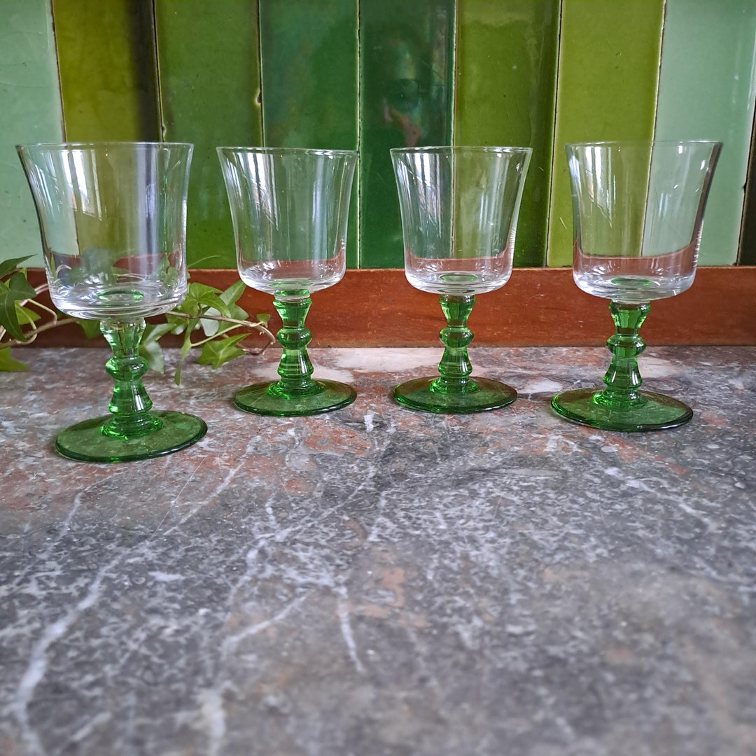 Vintage Set of Four Digestif or Aperitif Glasses With Green Stems - Etsy
