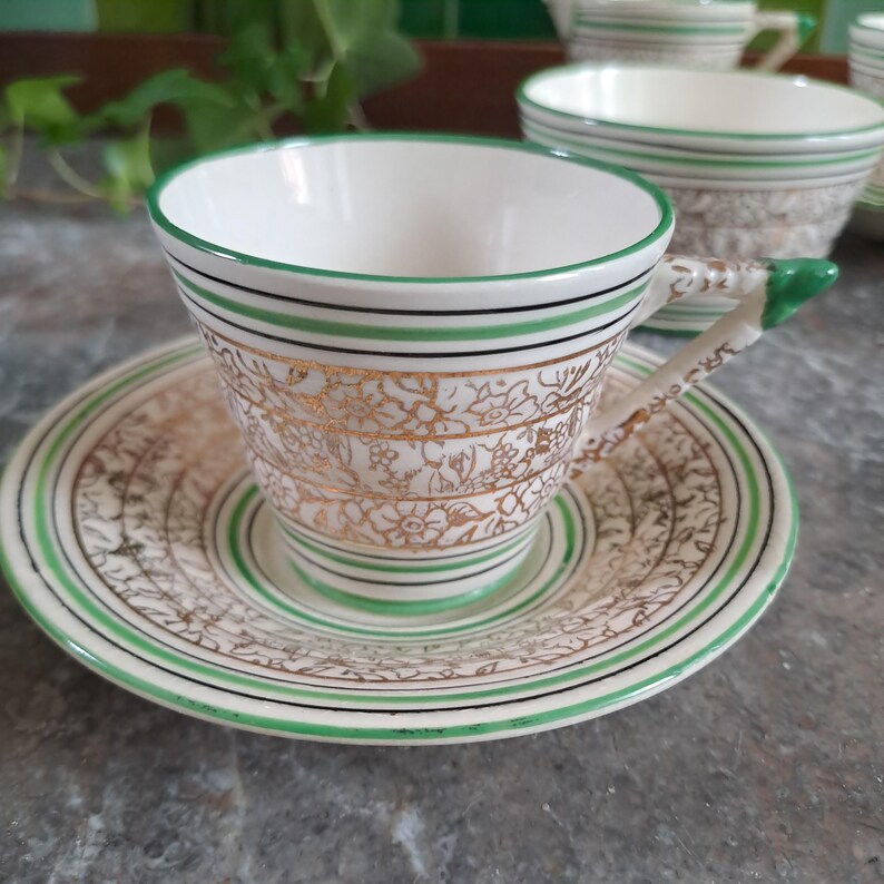 Vintage Art Deco Coffee Set Thomas Forester Phoenix Ware Golden Delta Coffee for Two Set ...