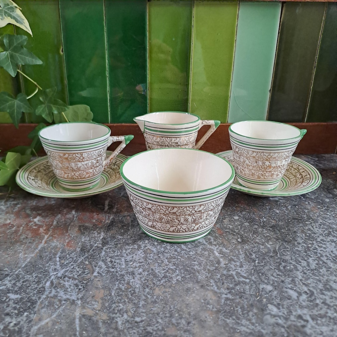 Vintage Art Deco Coffee Set Thomas Forester Phoenix Ware Golden Delta Coffee for Two Set ...