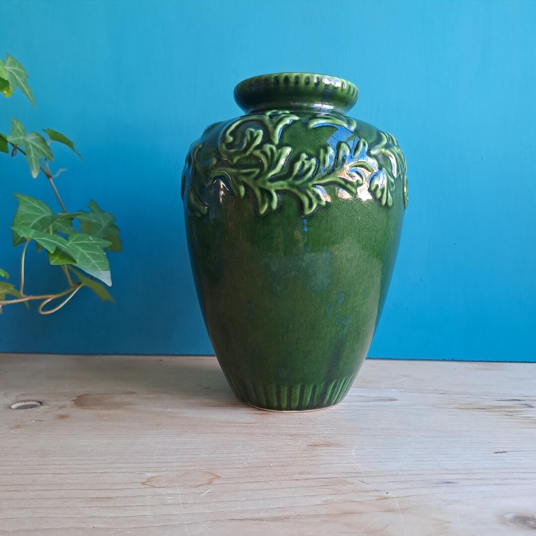 Vintage Rustic Dark Green Glazed Ceramic Vase Vase for Christmas ...