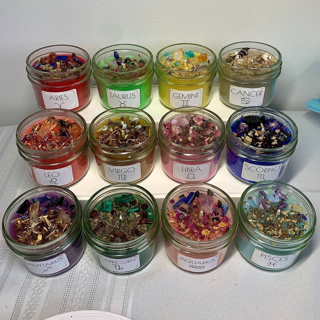 Handcrafted 4oz Beeswax Zodiac Sign Astrology Horoscope Crystal and ...