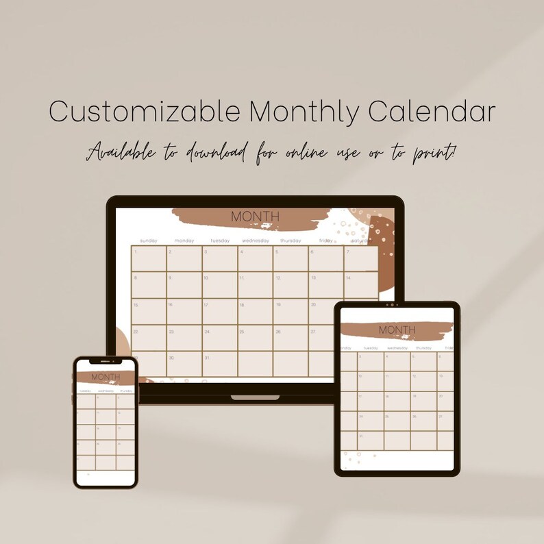Editable Monthly Calendar/ Calendar Printable/ Boho Calendar/ Canva ...