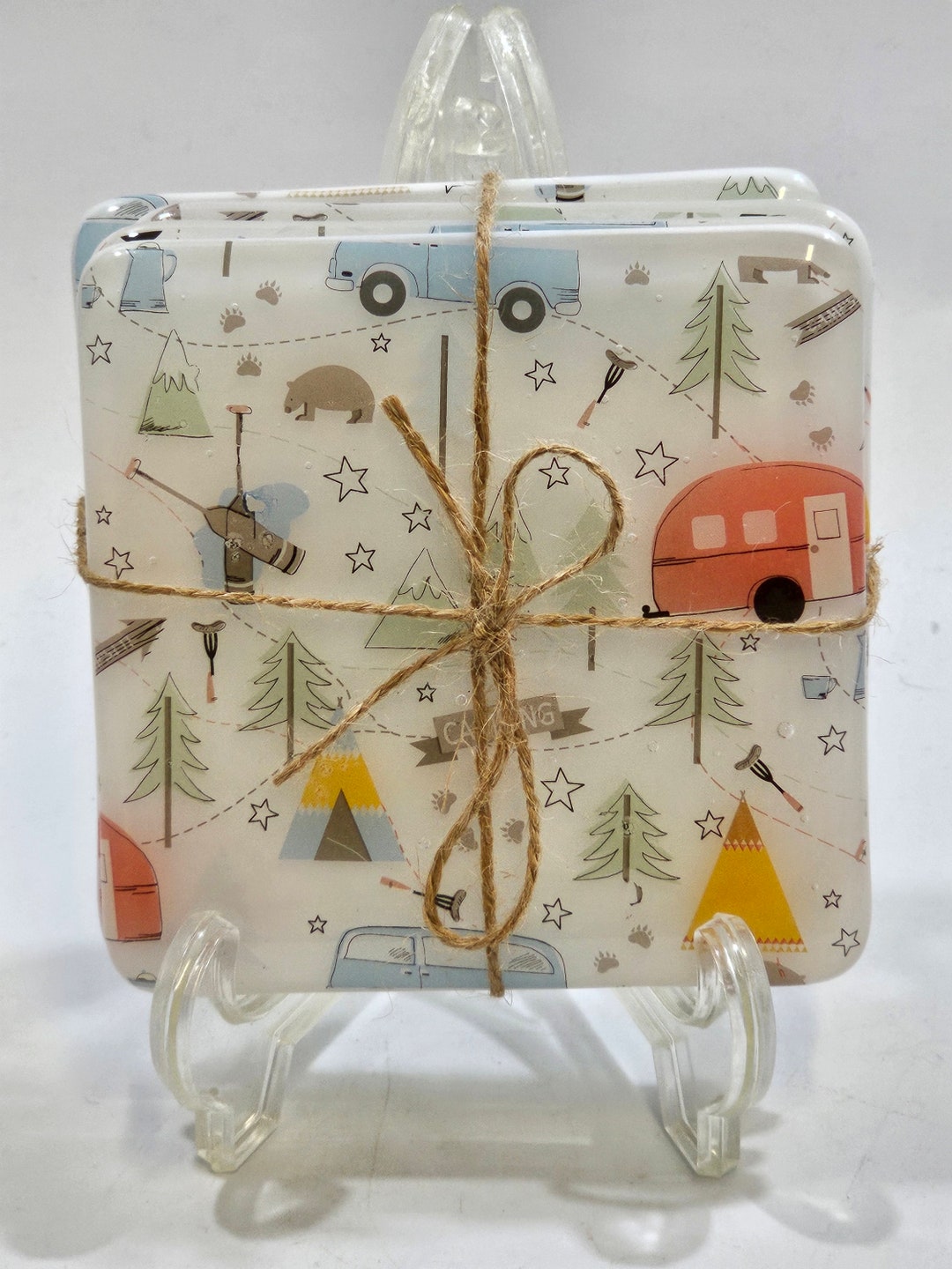 Set of 4 Fused Glass Camping Coasters - Etsy