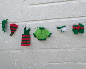 KNITTING PATTERN Christmas Elf Washing Line Garland Novelty Decoration ...