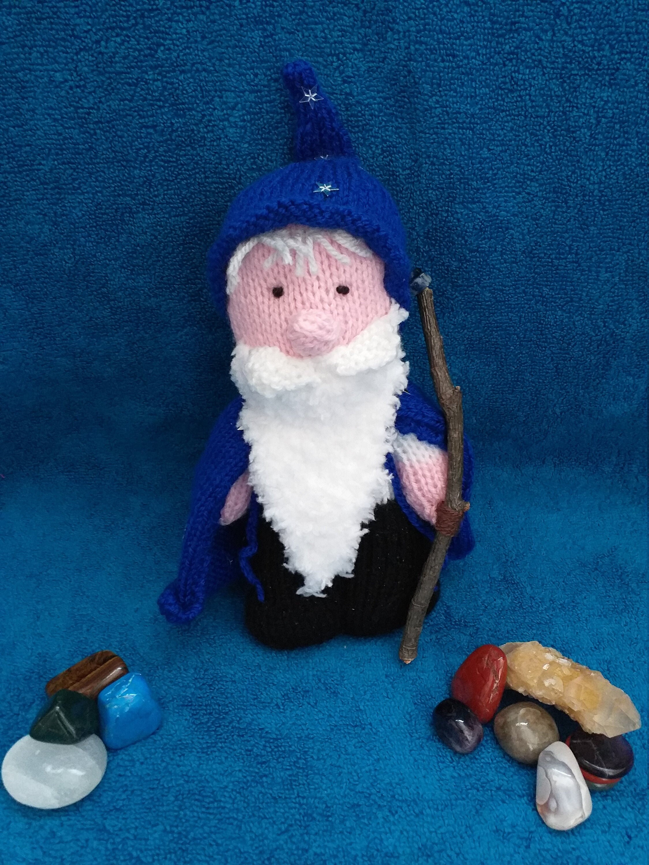 Hand Knitted Wizard With Crystal Topped Staff and Star Detail - Etsy UK