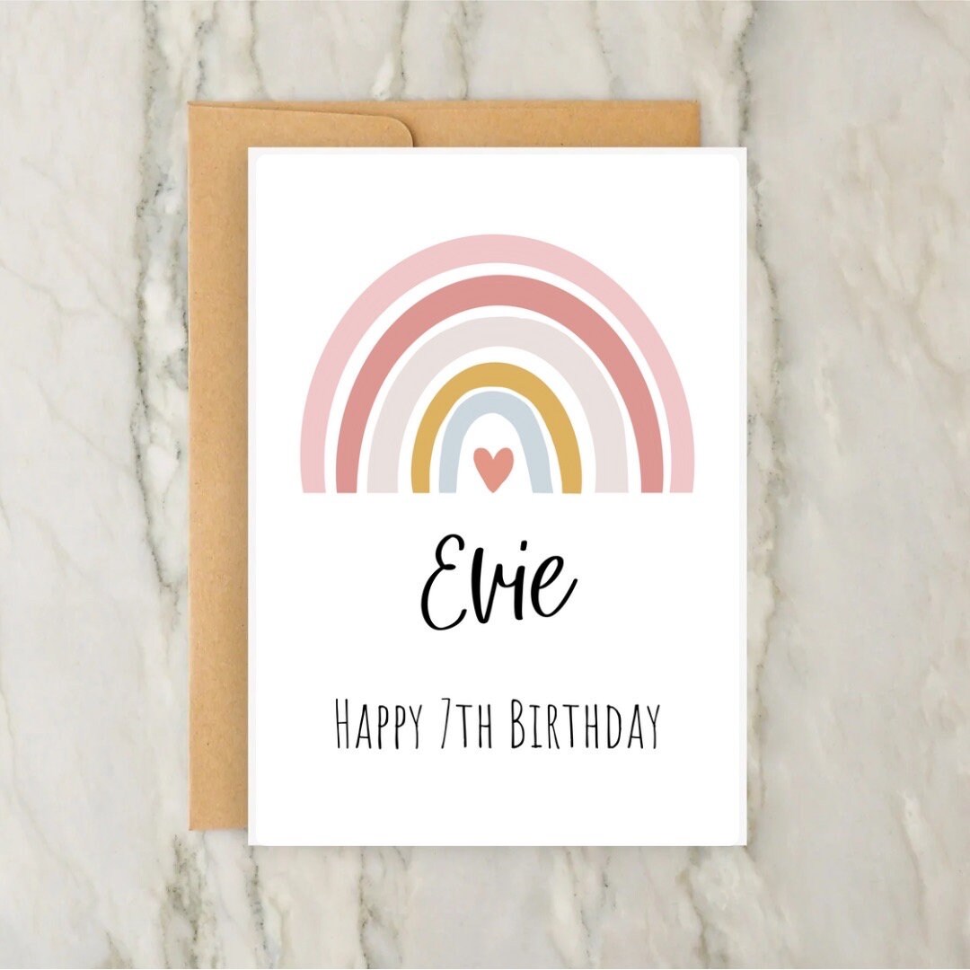 Rainbow 7th Birthday Card | Personalised Girls Birthday Card | Custom ...