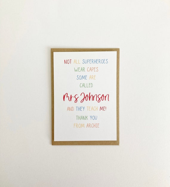 Superhero Teacher Thank You Card Personalised Teacher Thank | Etsy