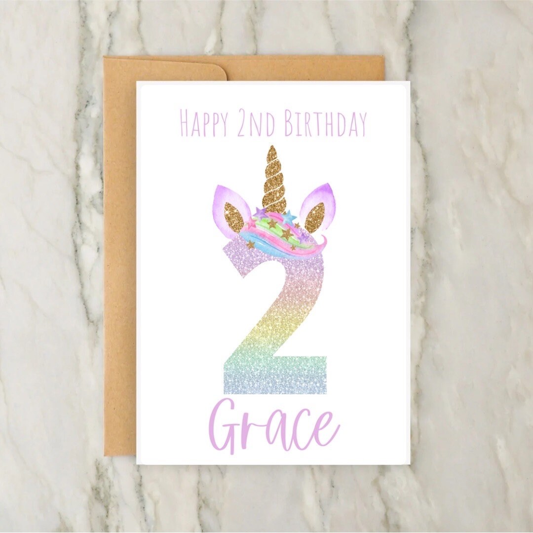 Unicorn 2nd Birthday Card | Personalised Girls Greeting Card | Custom ...