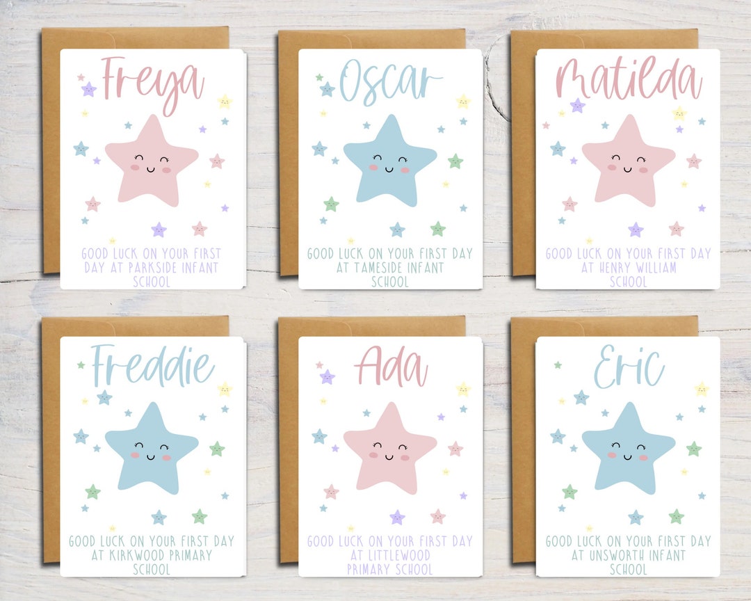 Star First Day of School Card | Personalised Good Luck Greeting Card ...