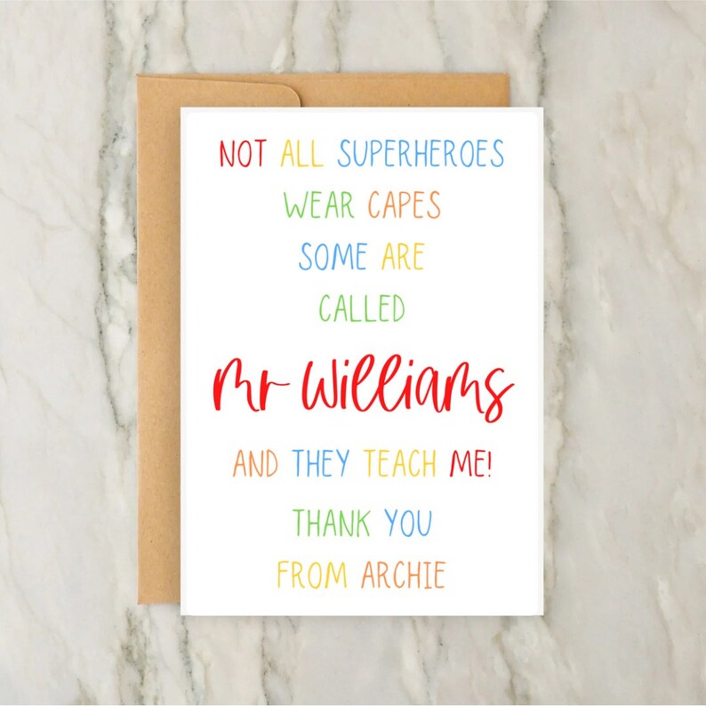 Superhero Teacher Thank You Card | Personalised Teacher Thank You Card ...