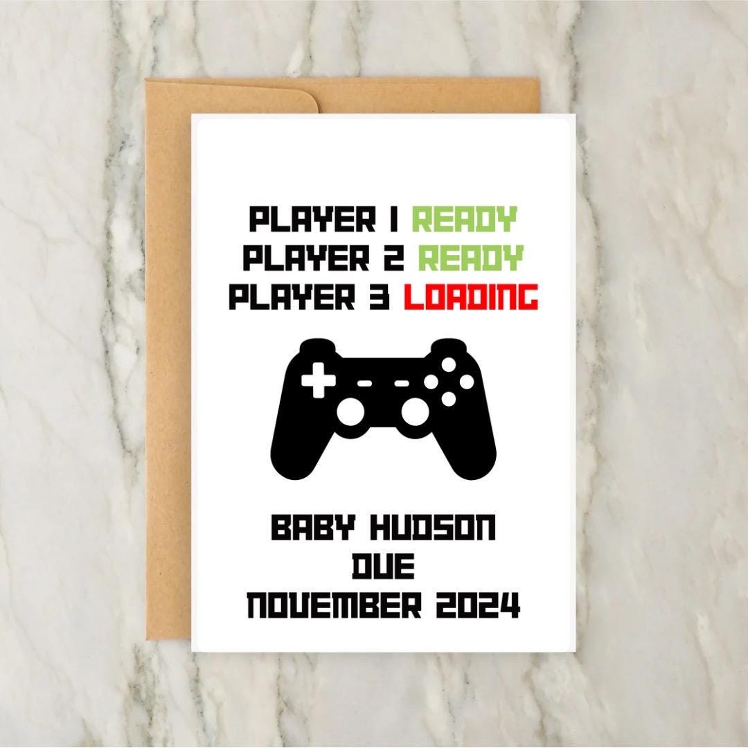Player 3 Loading Pregnancy Announcement Card | Funny Pregnancy ...