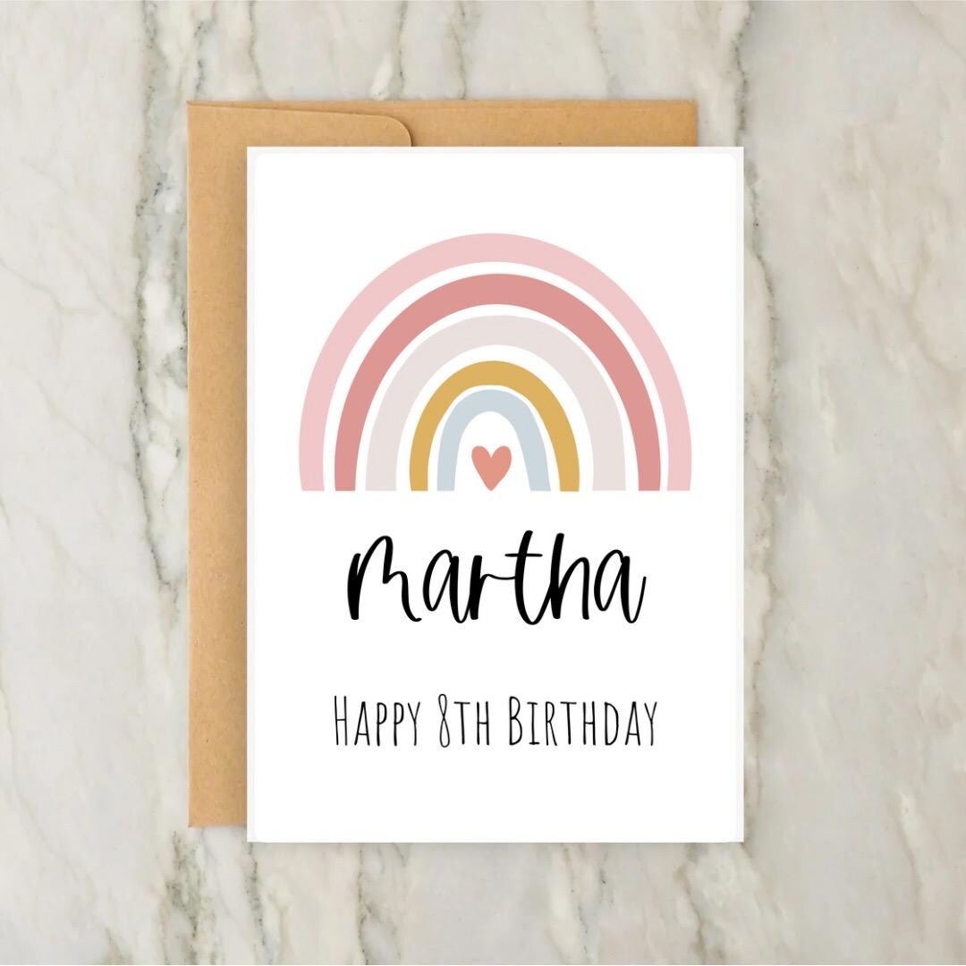 Rainbow 8th Birthday Card | Personalised Girls Birthday Card | Custom ...
