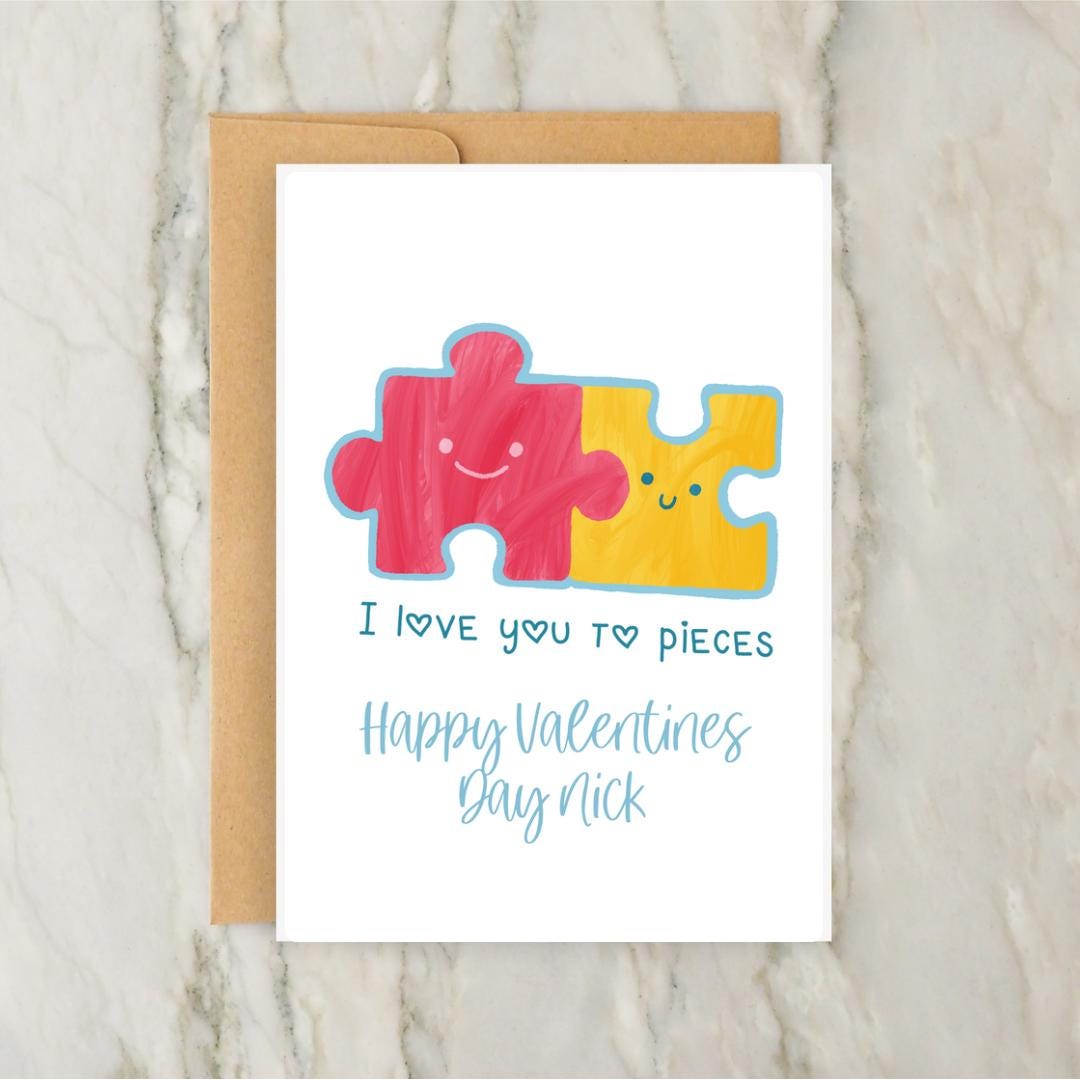 I Love You to Pieces Valentines Day Card Personalised Valentines Card ...