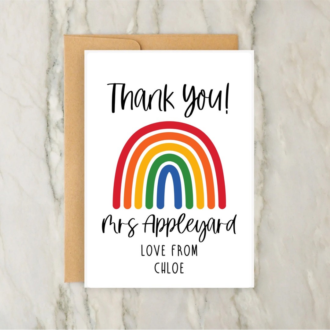 Rainbow Teacher Thank You Card | Personalised Teacher Thank You Card ...