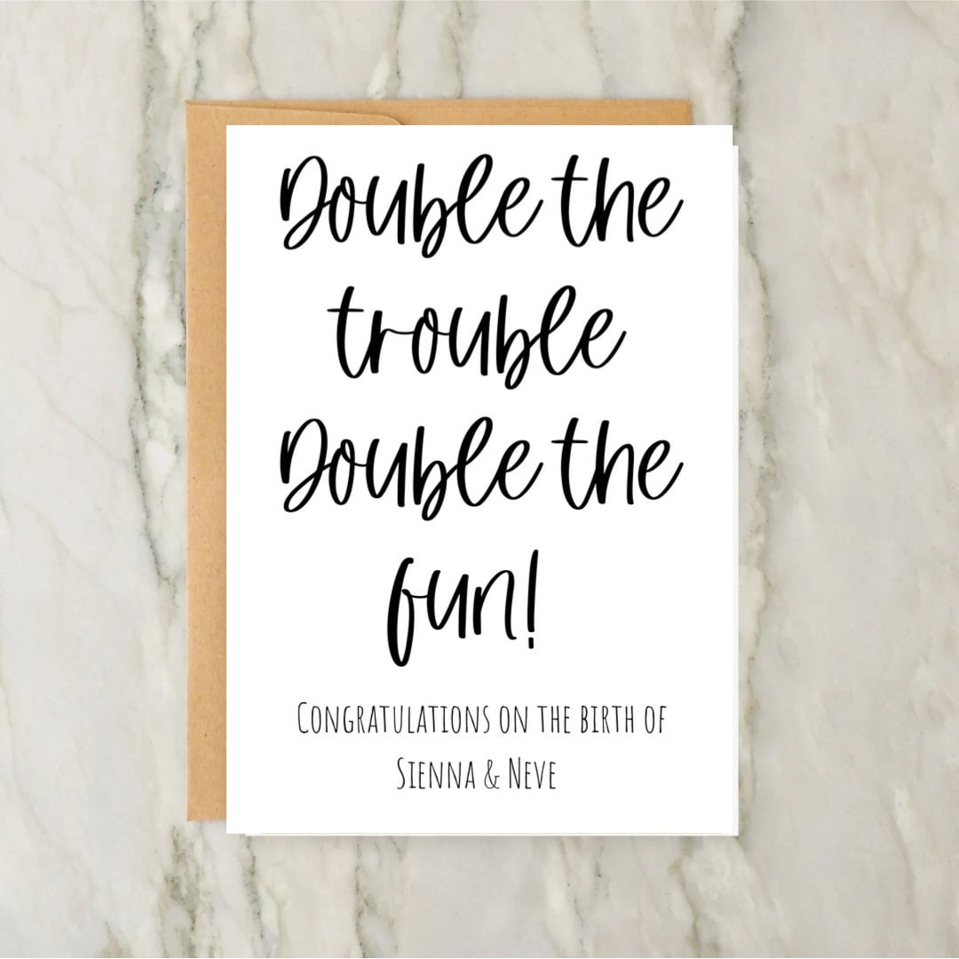 Double the Trouble Double the Fun New Baby Card | Personalised Greeting ...