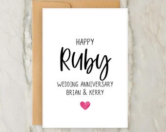 Ruby Wedding Anniversary Card With Envelope Personalised - Etsy UK