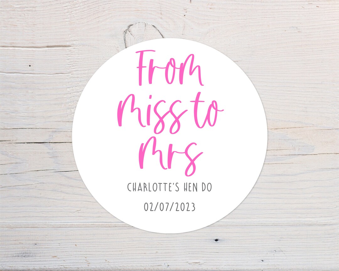 From Miss to Mrs Hen Party Labels | Personalised Bridal Shower Stickers ...