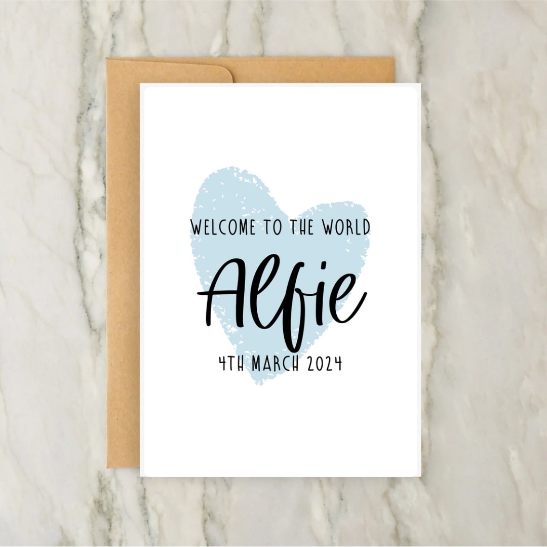 Blue Heart New Baby Boy Card | Personalised Greeting Card | Custom Card ...