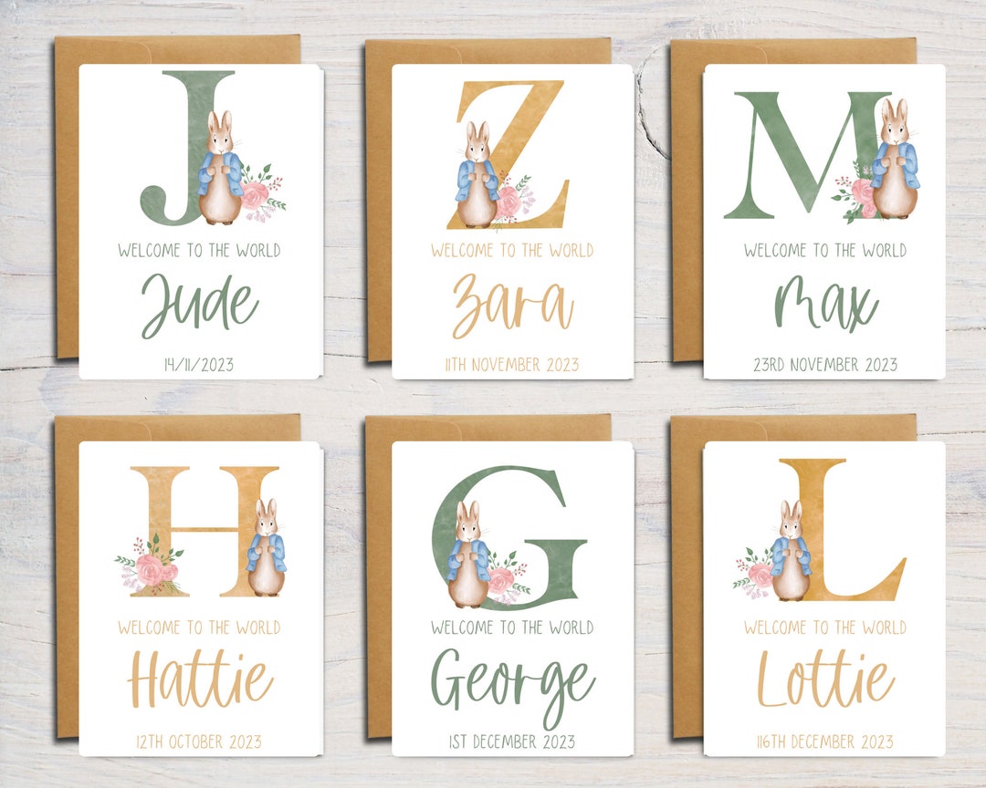 Peter Rabbit New Baby Card | Personalised New Baby Card | Custom Name ...