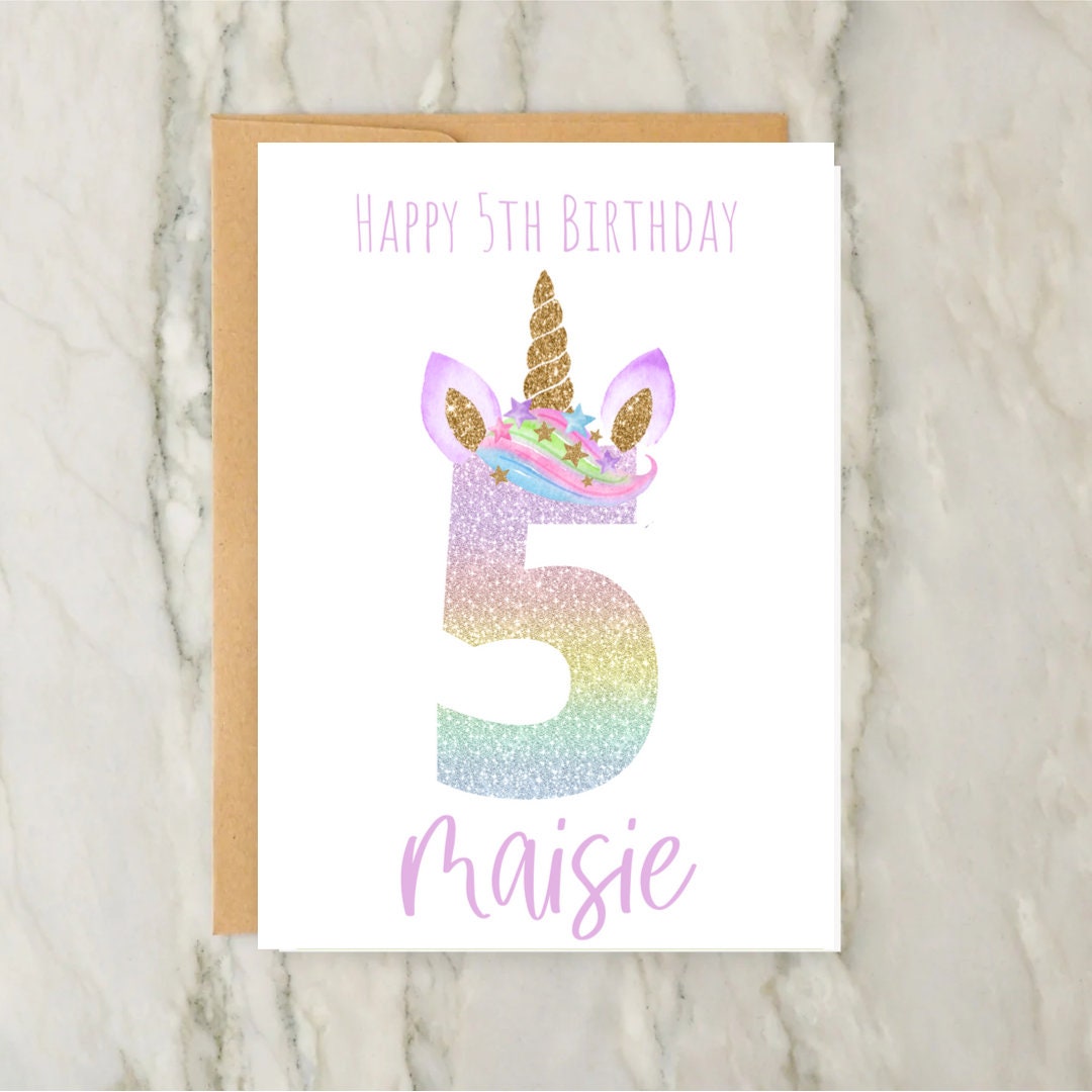 Unicorn 5th Birthday Card | Personalised Girls Greeting Card | Custom ...