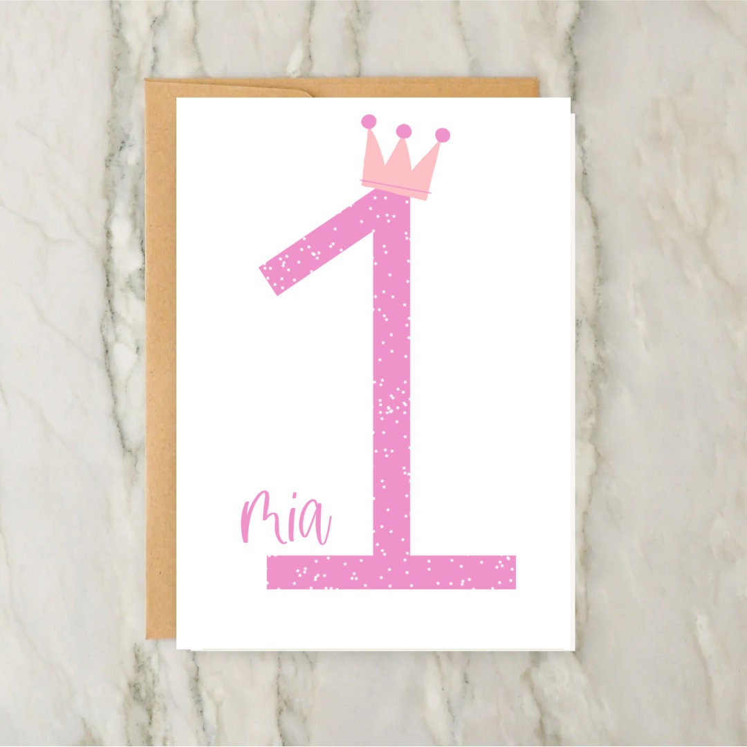 1st Birthday Crown Card | Personalised Girls Greeting Card | Custom Age ...