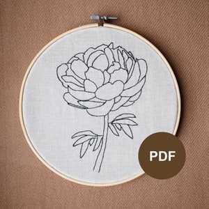 PDF Embroidery Pattern, One Line Peony Embroidery, Nature, Trendy ...